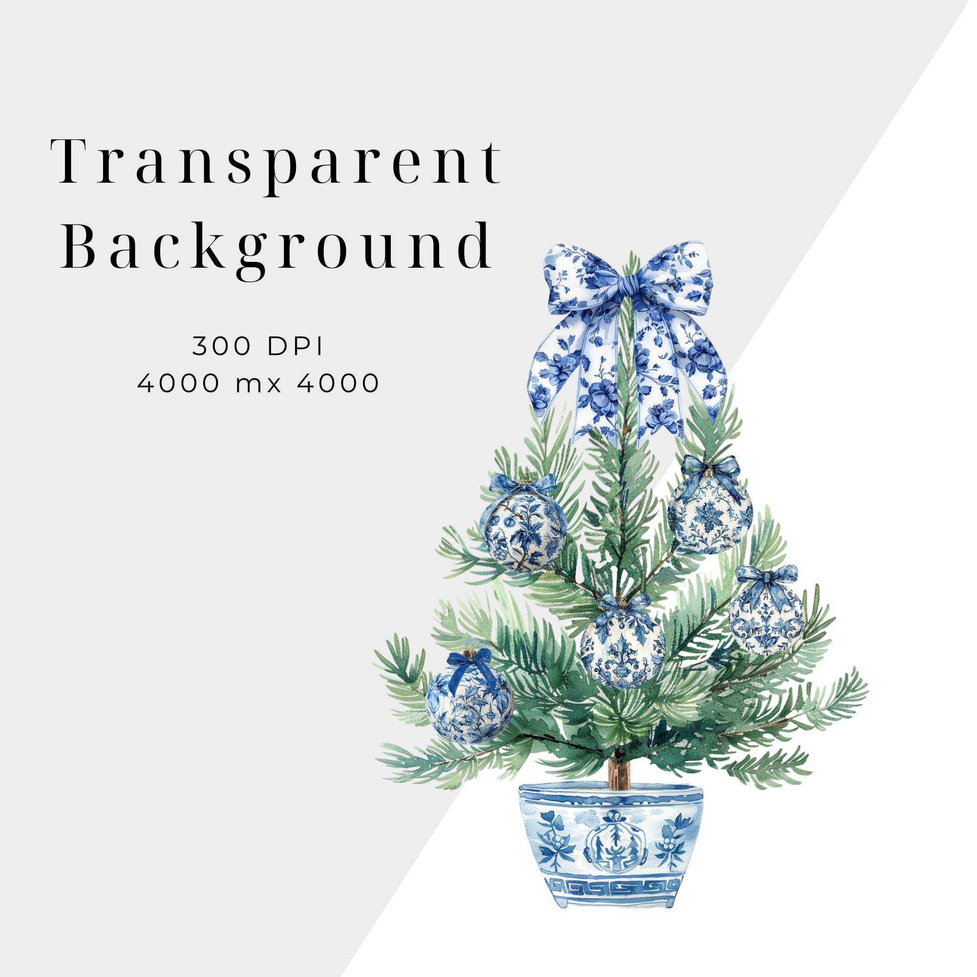 Toile Christmas Tree PNG: Blue and White Ornaments (digital Download ...