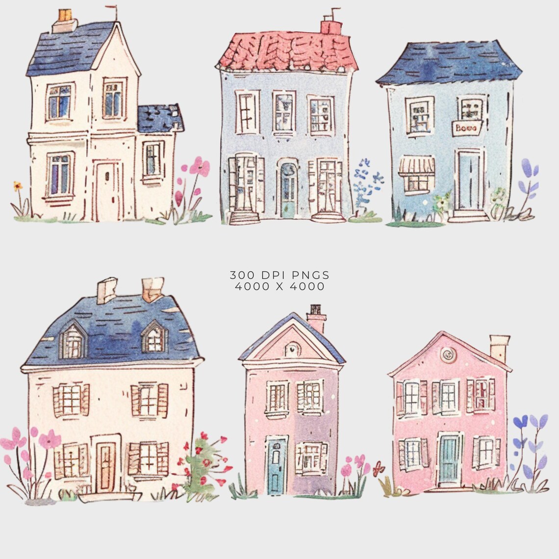 Cute House Clipart Pack, Quirky Watercolor Houses, Whimsical Tiny House ...