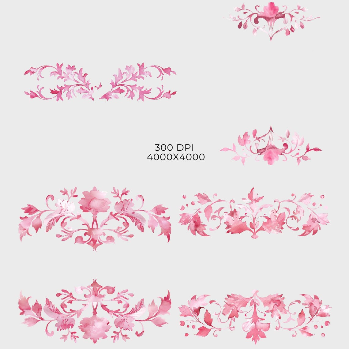 Pink Floral Border PNG, Clipart Pack, Watercolor Frames, Grand ...