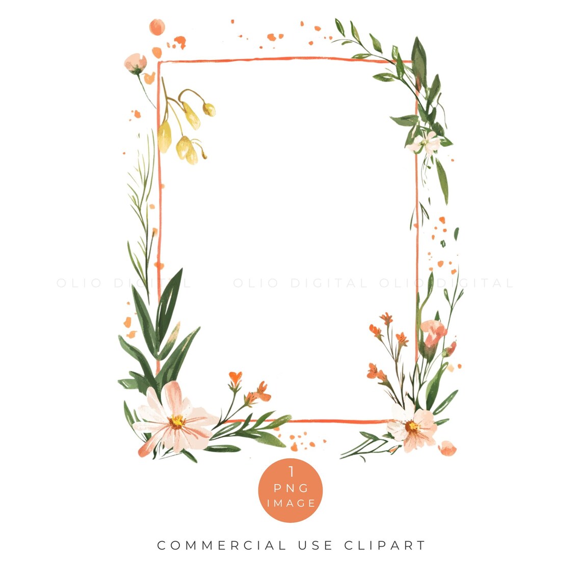 Flower Border PNG, Single Image, Watercolor Floral Clipart, Flower ...
