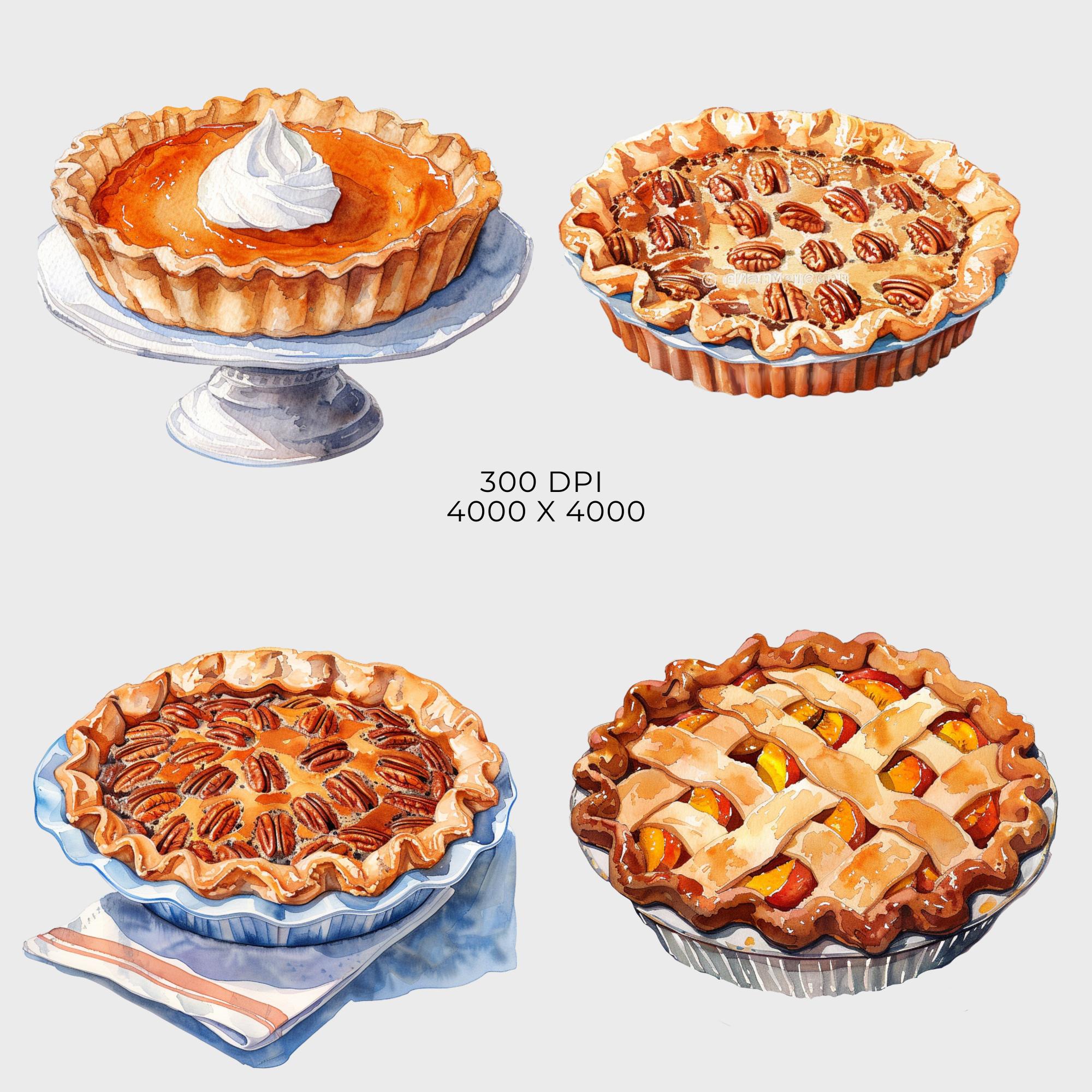 Pie PNG, Watercolor Clipart Pack, Fruit Pies, Slices of Pies, Cherry ...