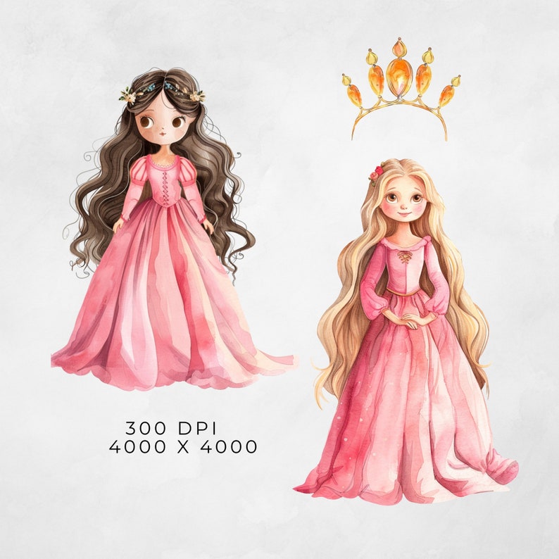 Watercolor Princess & Prince Clipart: Fairytale Castle (commercial Use ...