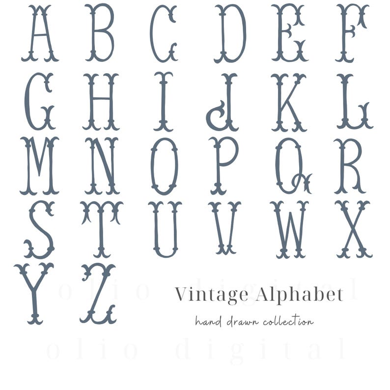 Vintage Alphabet Clipart: Hand-drawn Calligraphy Letters (PNG Digital ...
