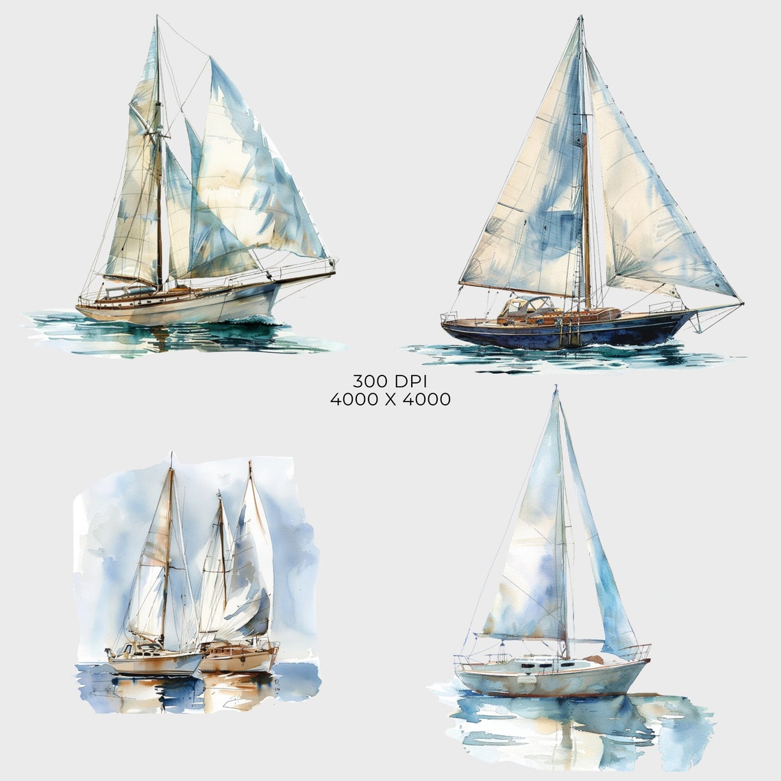 Watercolor Sailboats Clipart Bundle: Nautical Pngs (digital Download ...