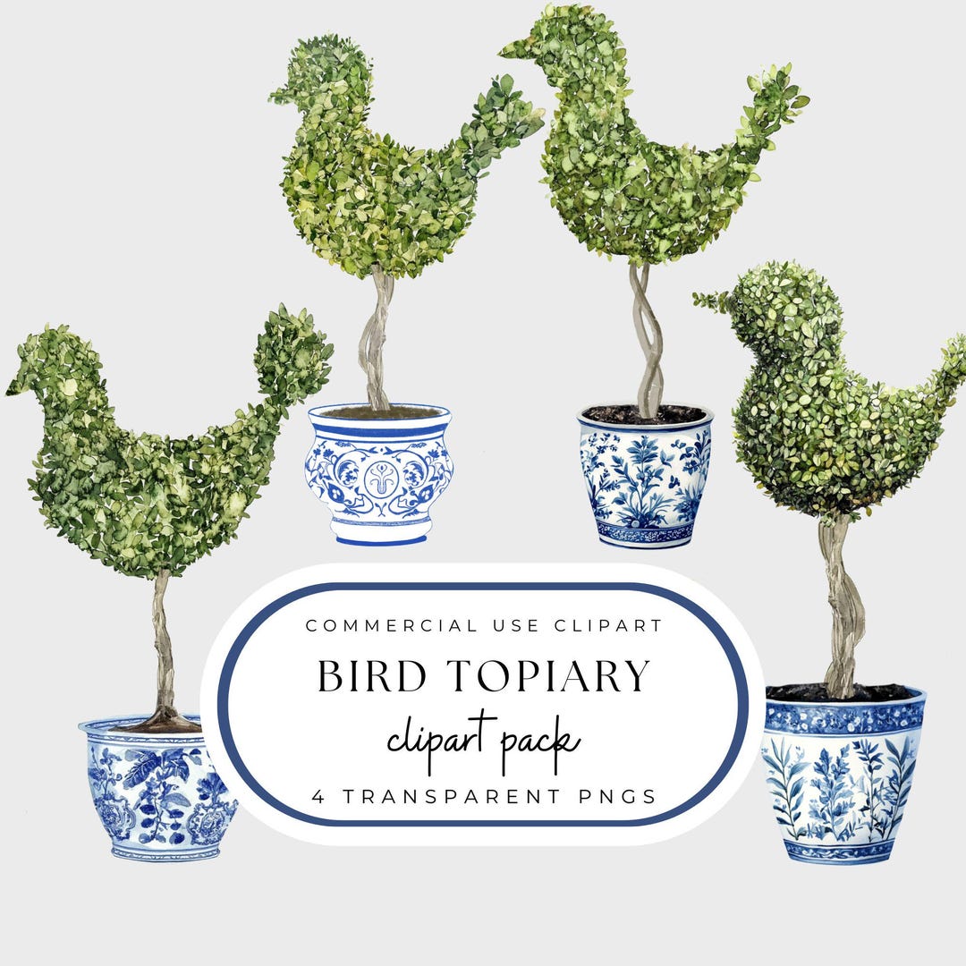 Bird Topiary PNG, Chinoiserie, Clipart Pack, Blue and White Toile ...