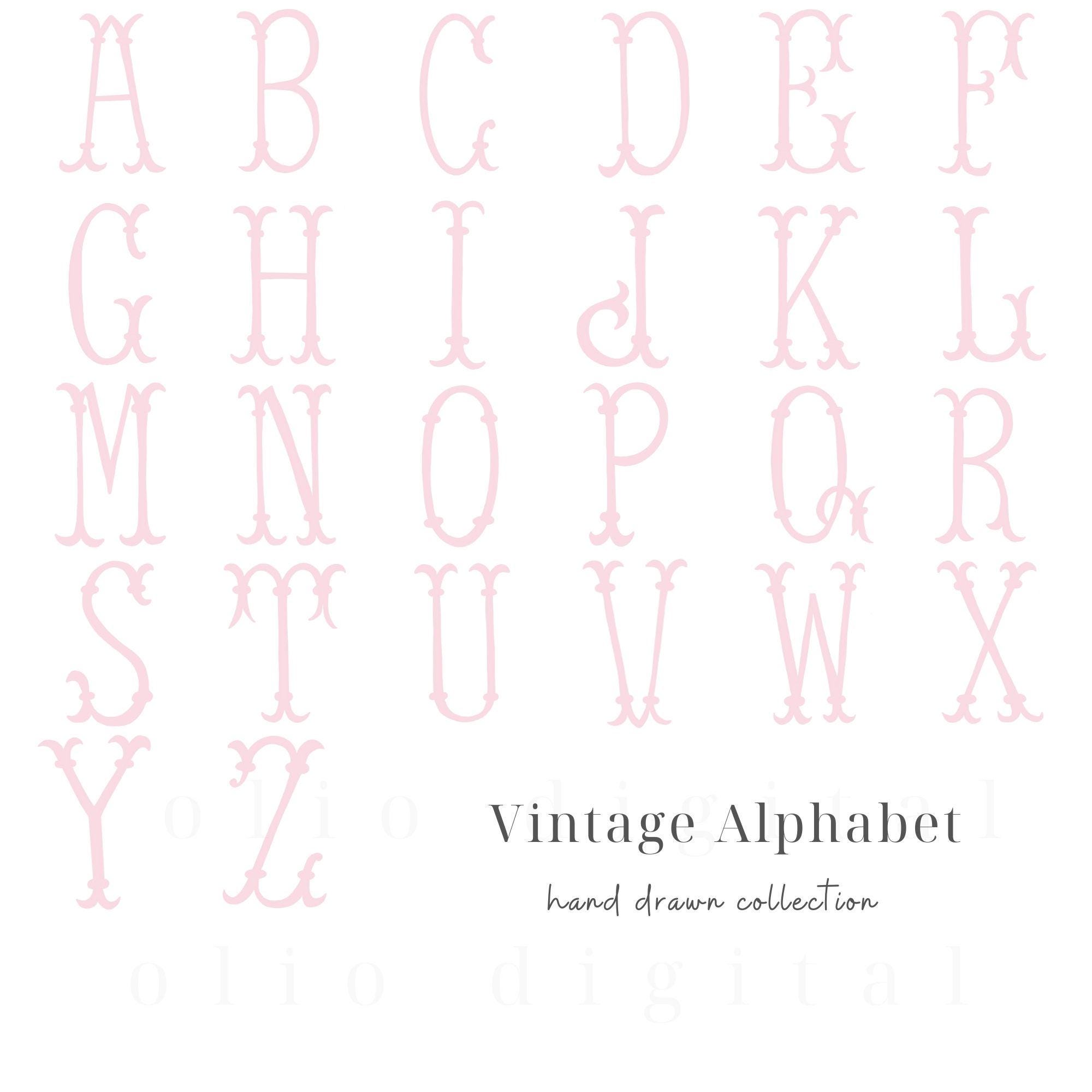 Vintage Pink Alphabet Clipart: Hand Drawn Calligraphy Letters (PNG ...