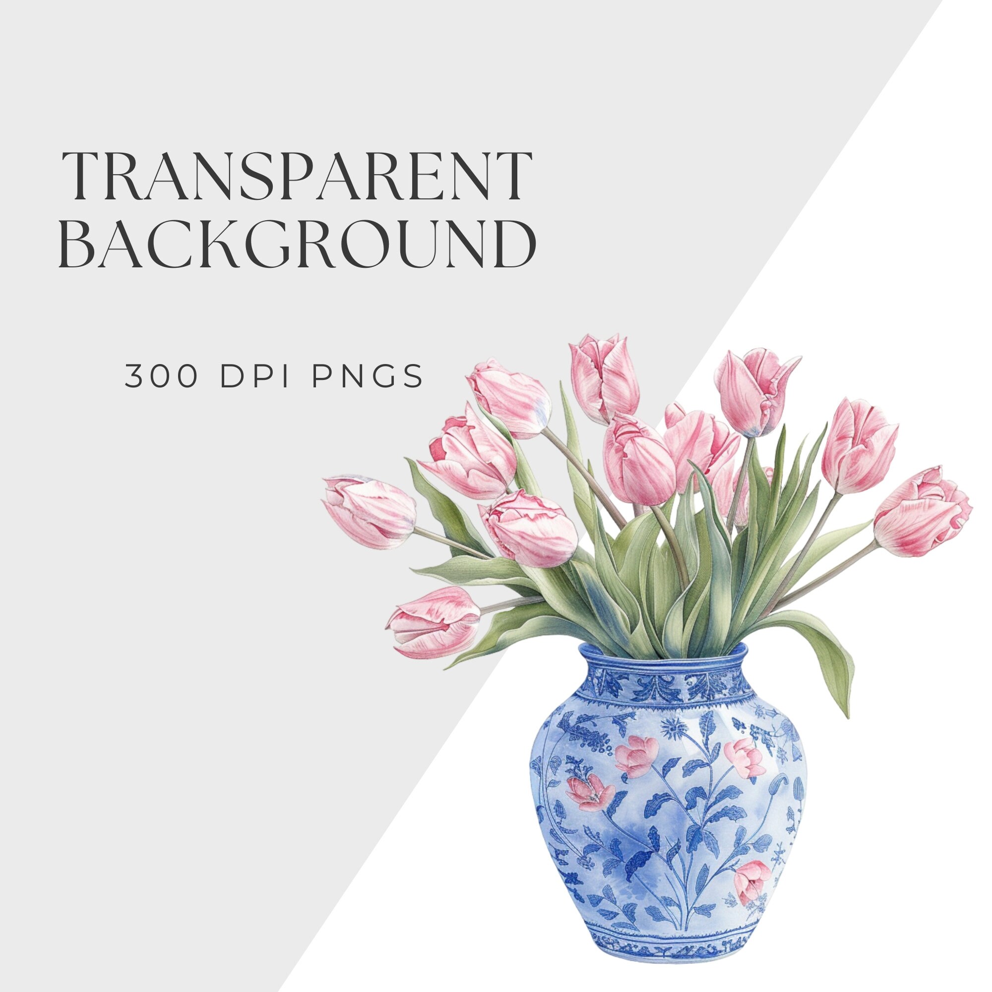 Pink Tulip Clipart: Watercolor Flowers in Toile Vase (PNG) - Etsy