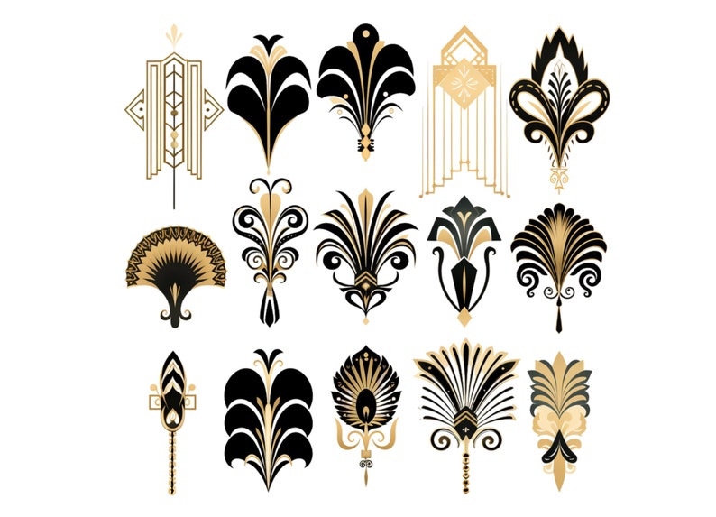 Roaring 20s, Art Deco Clipart, Black, Gold, Motifs, Flapper, Great ...