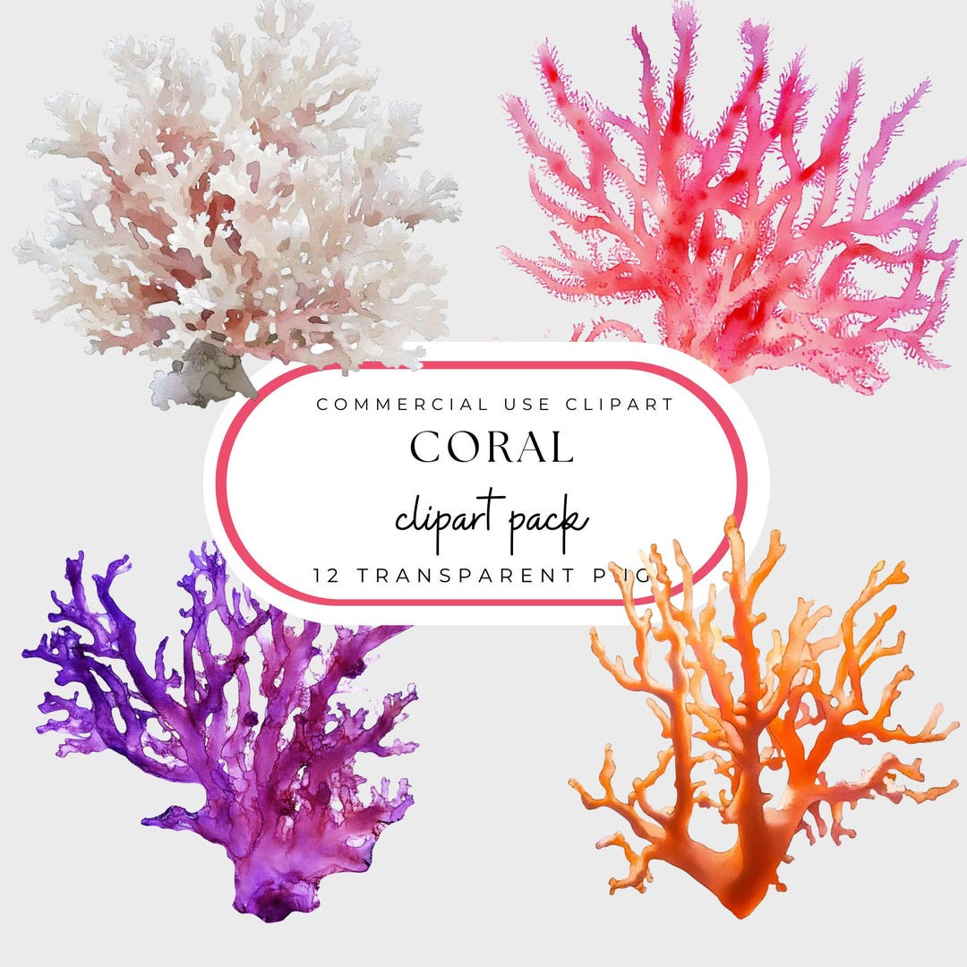 Watercolor Coral Clipart: Ocean Reef Pngs (digital Download) - Etsy