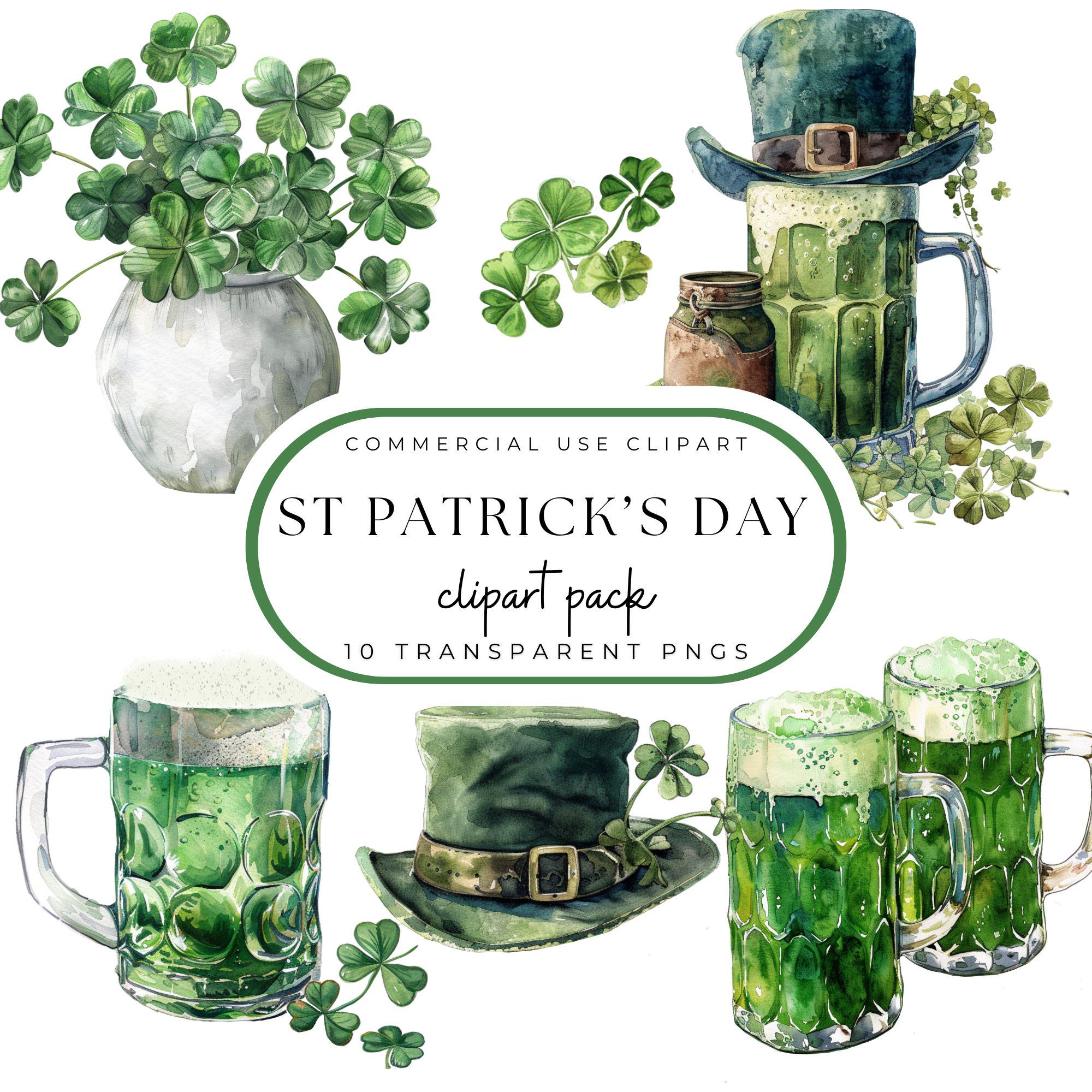 St Patrick's Day Clipart: Green Beer, Clover, Leprechaun Hats (PNG ...