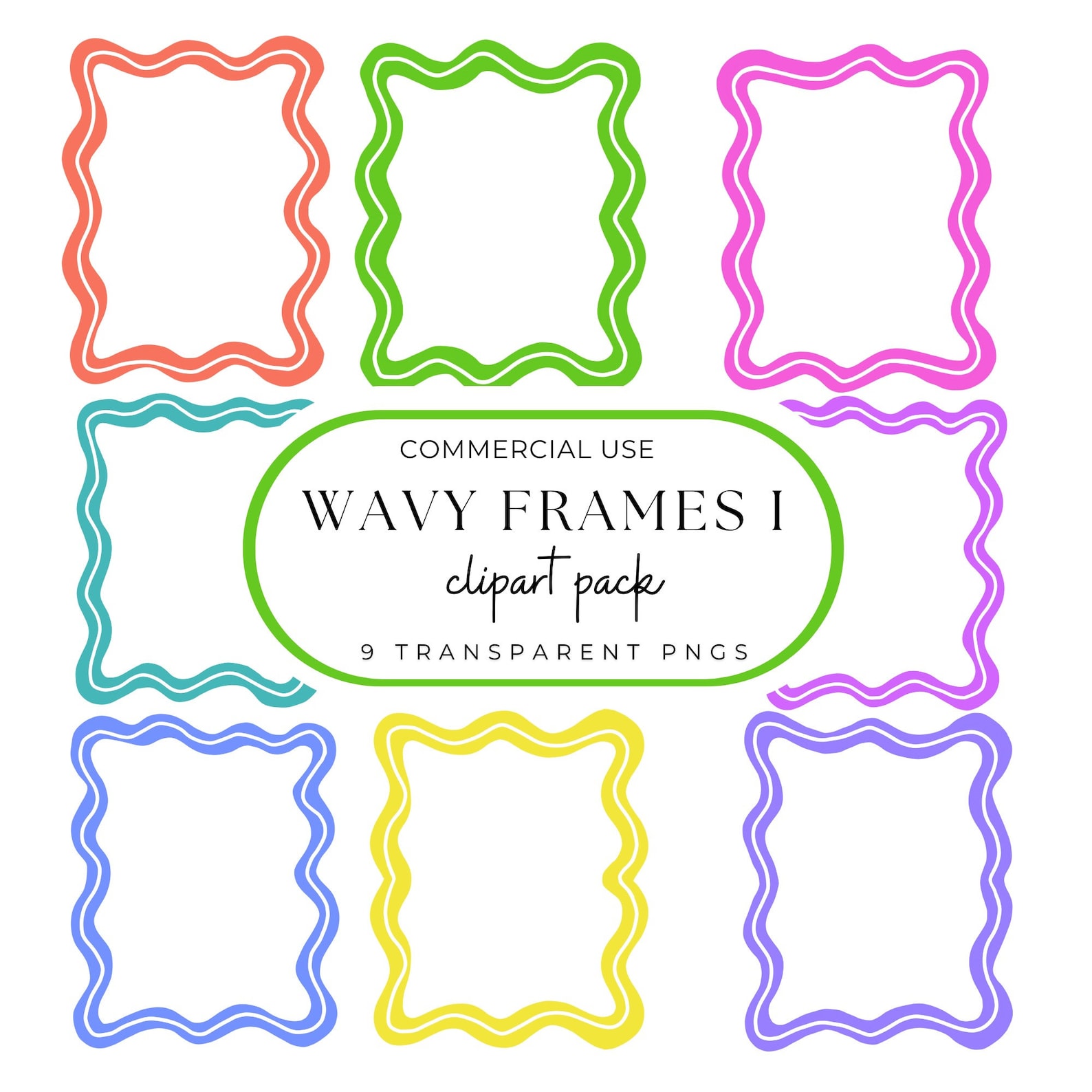 Wavy Frame Clipart: Striped Scalloped Border (digital Download) - Etsy