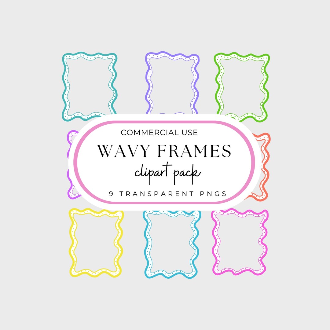 Wavy Frame Clipart, Scalloped Eyelet Border, Hand Drawn Curvy Frame ...
