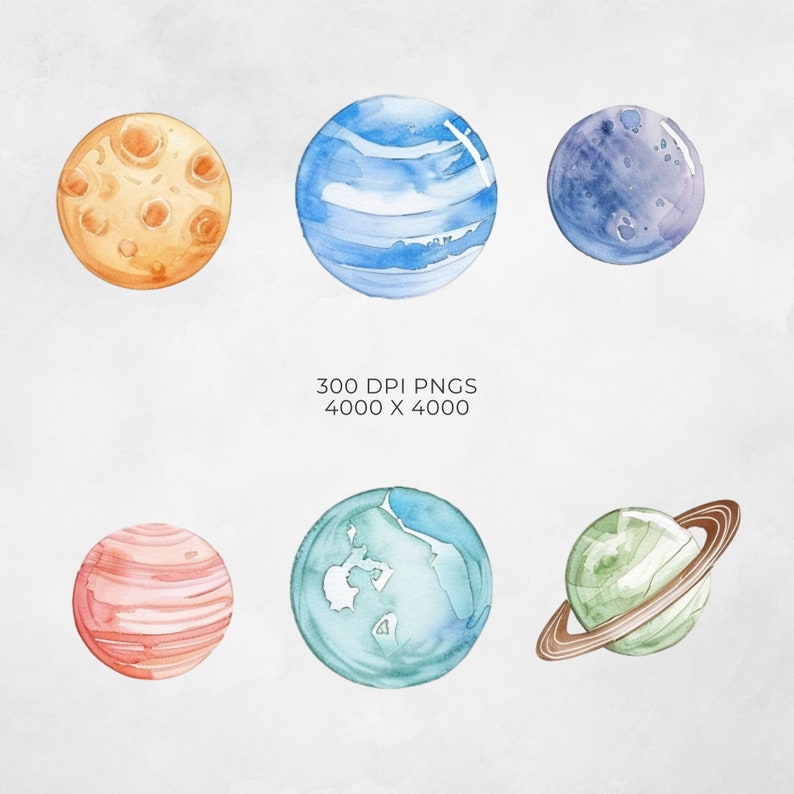 Watercolor Space Clipart Bundle: Planets, Stars, Moon (digital Download ...