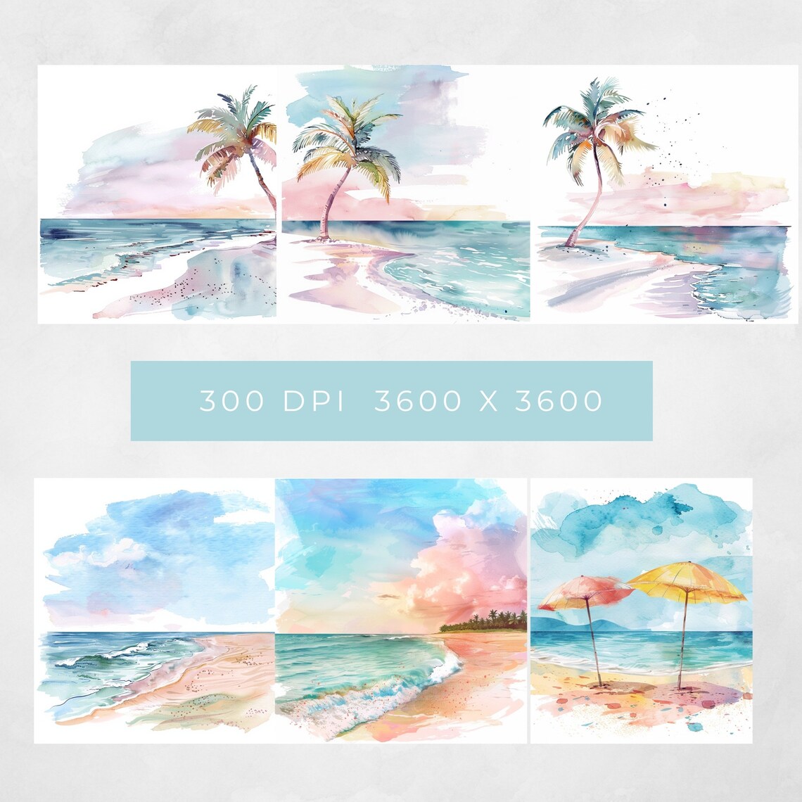 Watercolor Beach Day Clipart: Seaside Vacation Pngs (digital Download ...