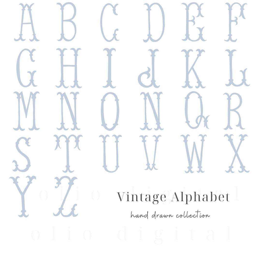 Vintage Blue Calligraphy Alphabet Clipart: Wedding Monogram (PNG ...