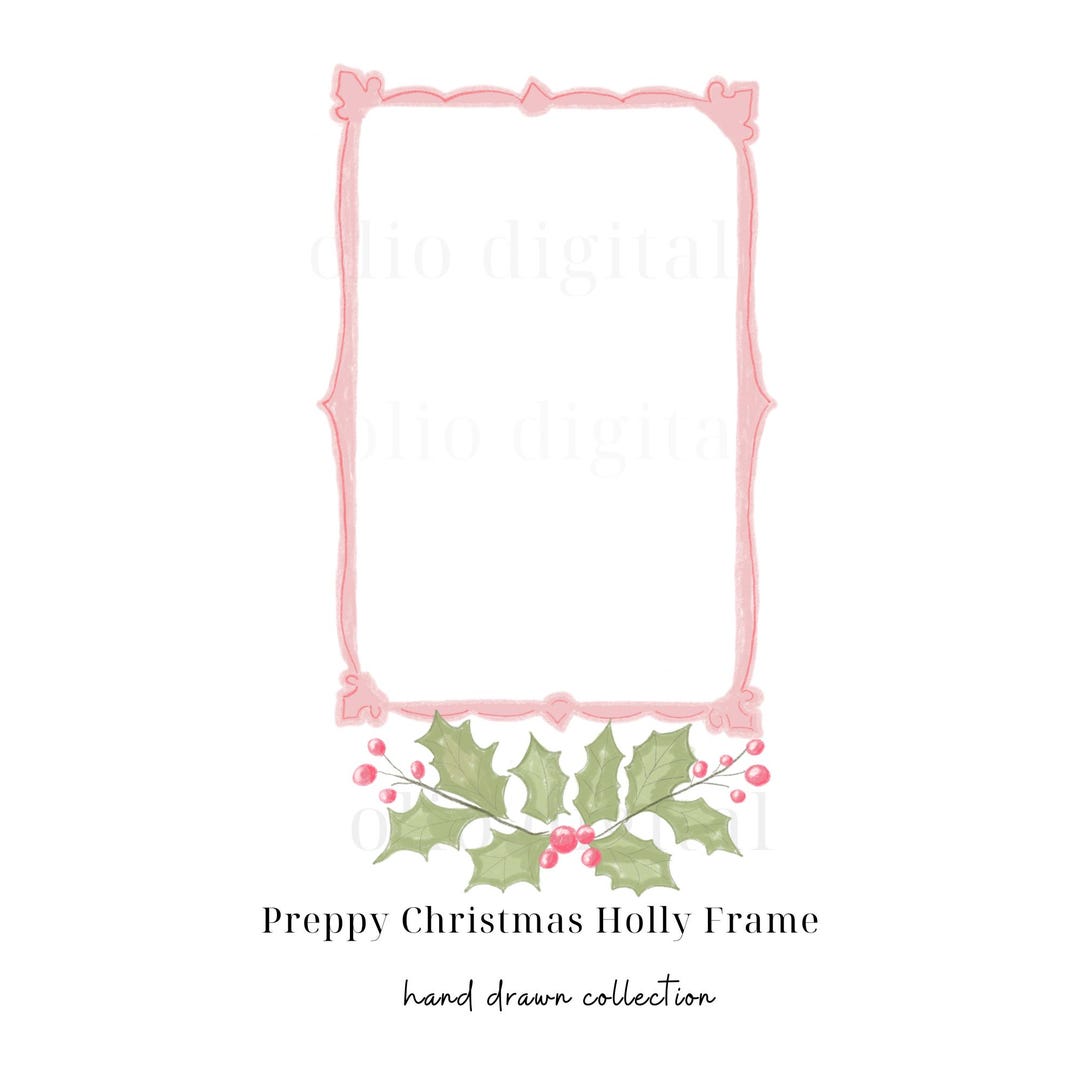 Preppy Christmas Holly Clipart Frame Preppy Holly With Berries Frame ...