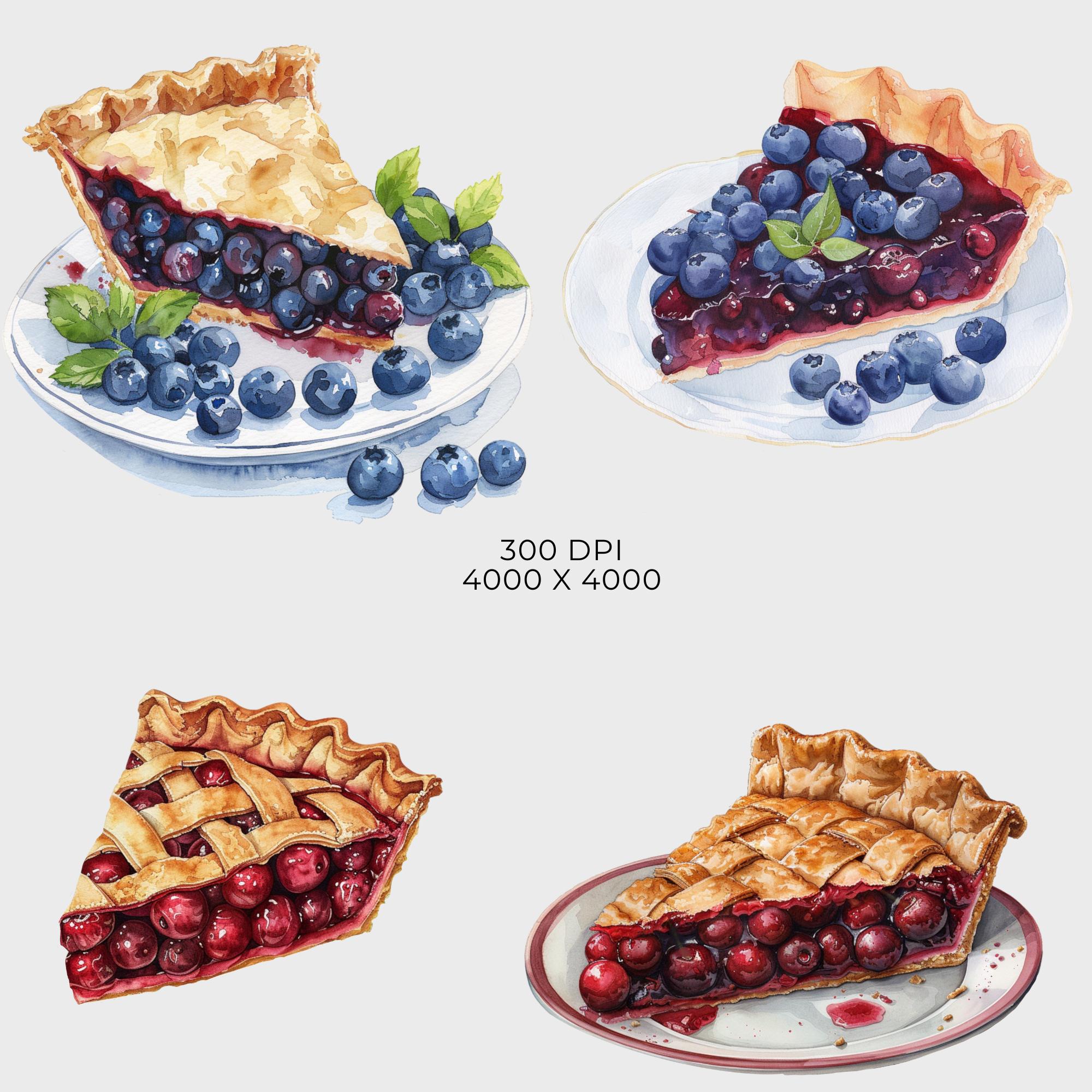 Pie PNG, Watercolor Clipart Pack, Fruit Pies, Slices of Pies, Cherry ...
