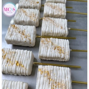 White and Gold Rice Krispie Treat Pops, Wedding Favors, Rice Krispies ...