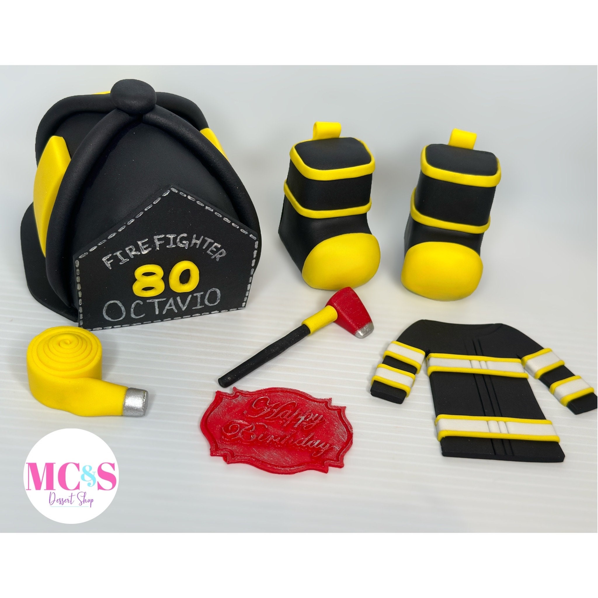 Firefighter Cake Toppers, Fondant Firefighter Cake Toppers, Edible Cake ...