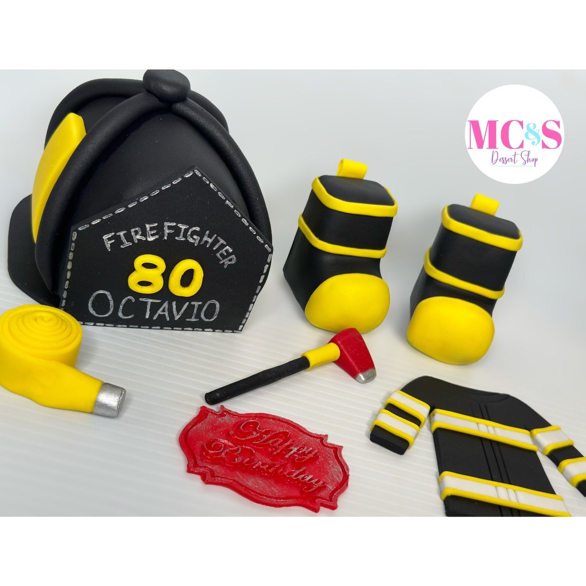 Firefighter Cake Toppers, Fondant Firefighter Cake Toppers, Edible Cake ...