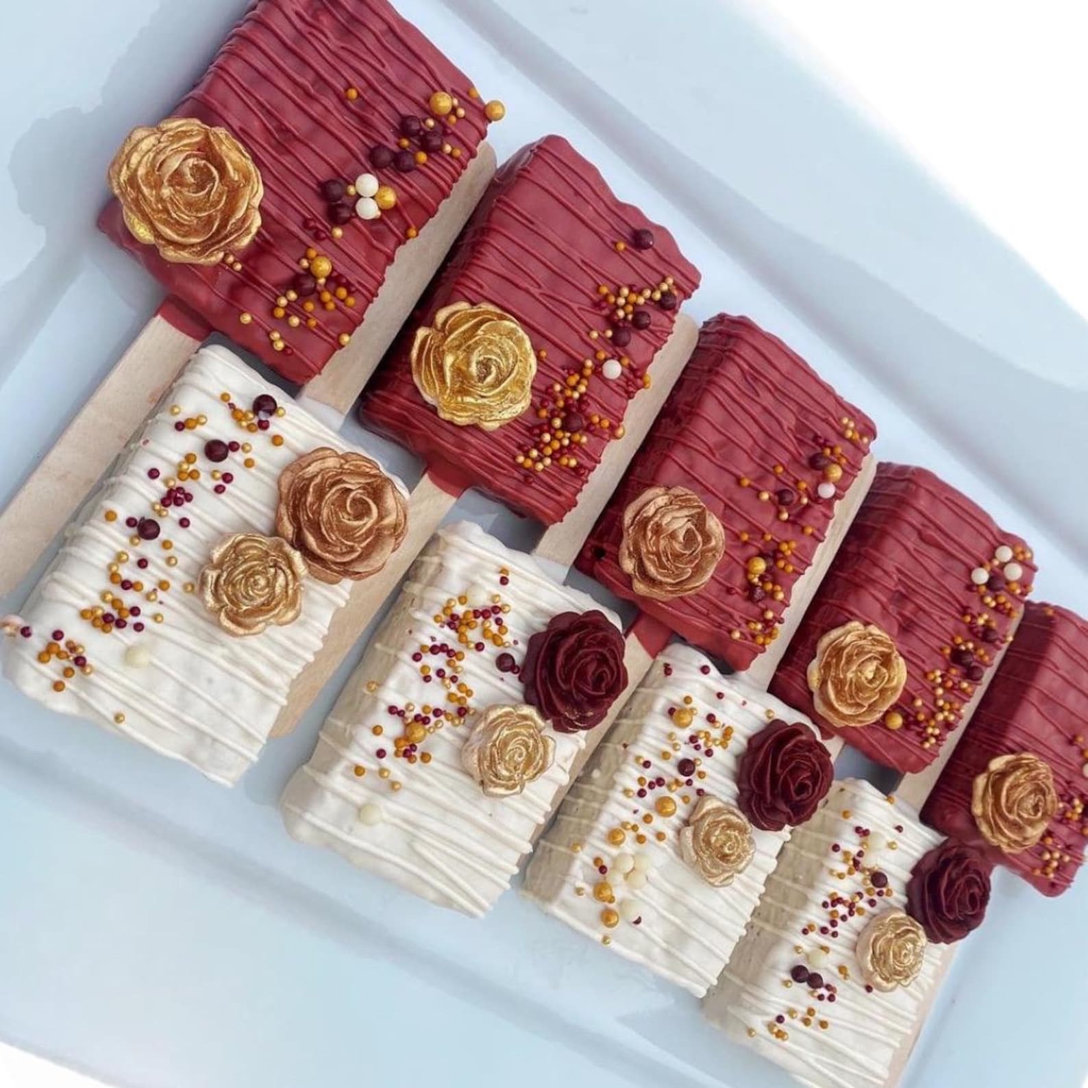 White and Burgandy Rice Krispie Treat Pops, Wedding Favors, Rice ...