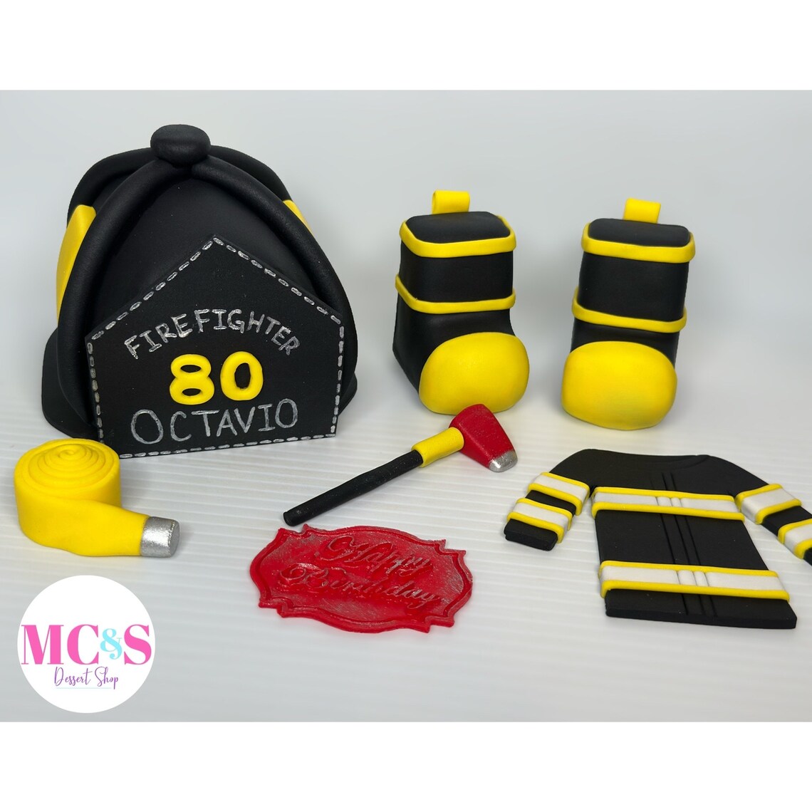 Firefighter Cake Toppers, Fondant Firefighter Cake Toppers, Edible Cake ...