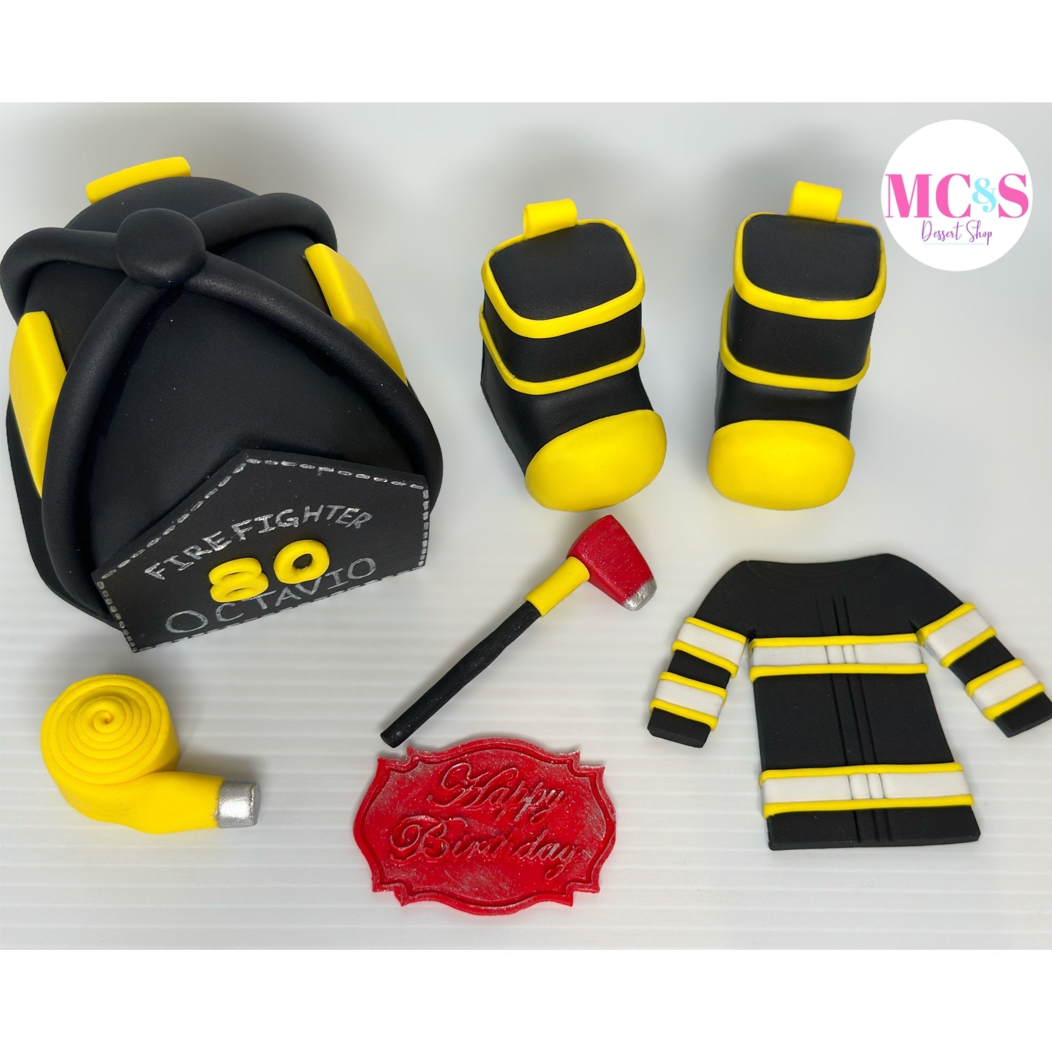 Firefighter Cake Toppers, Fondant Firefighter Cake Toppers, Edible Cake ...