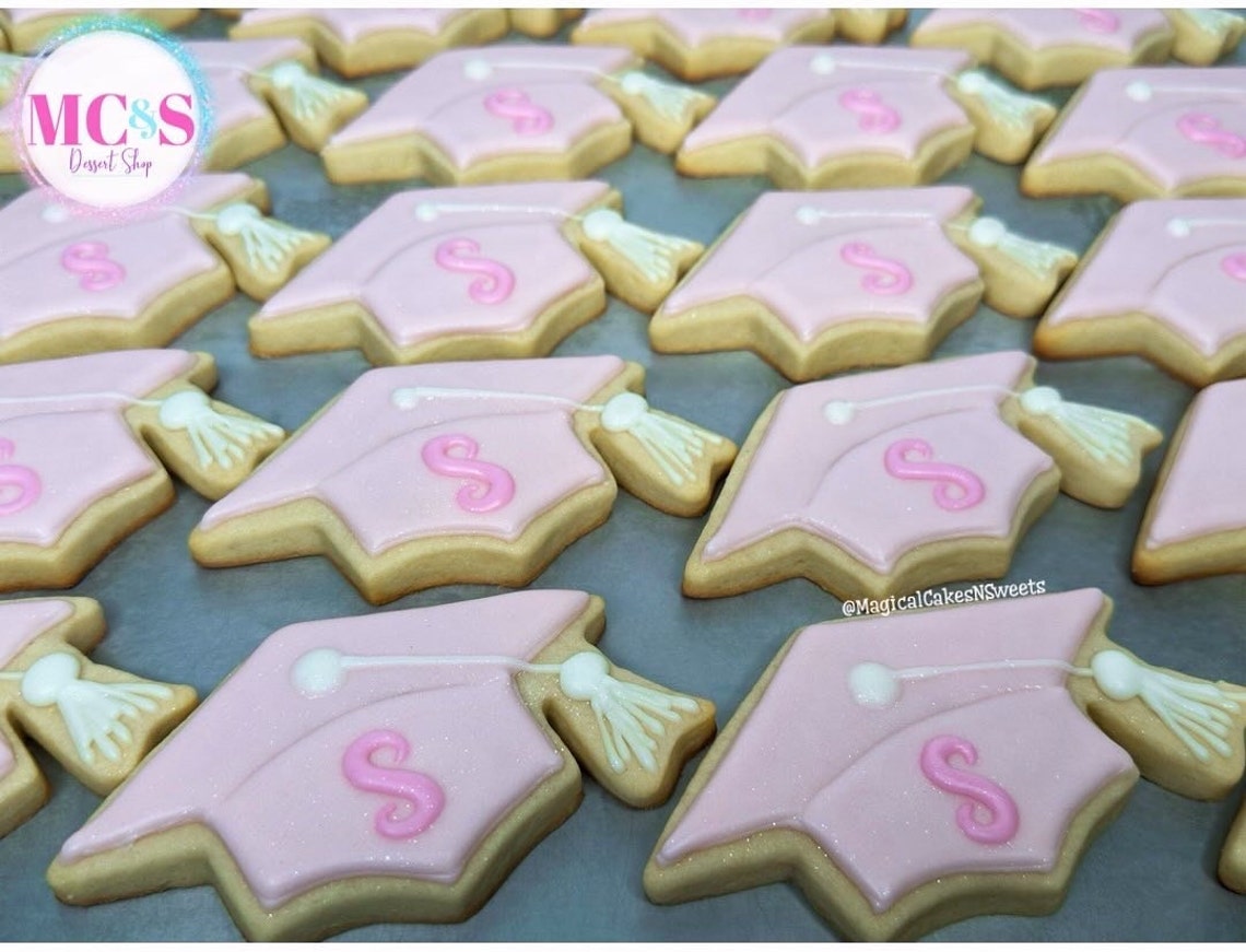Graduation Cap Decorated Sugar Cookies With Initial - Etsy