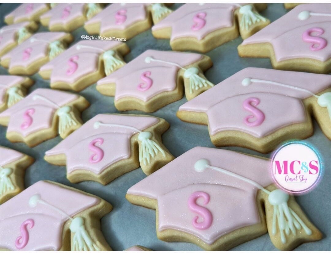 Graduation Cap Decorated Sugar Cookies With Initial - Etsy