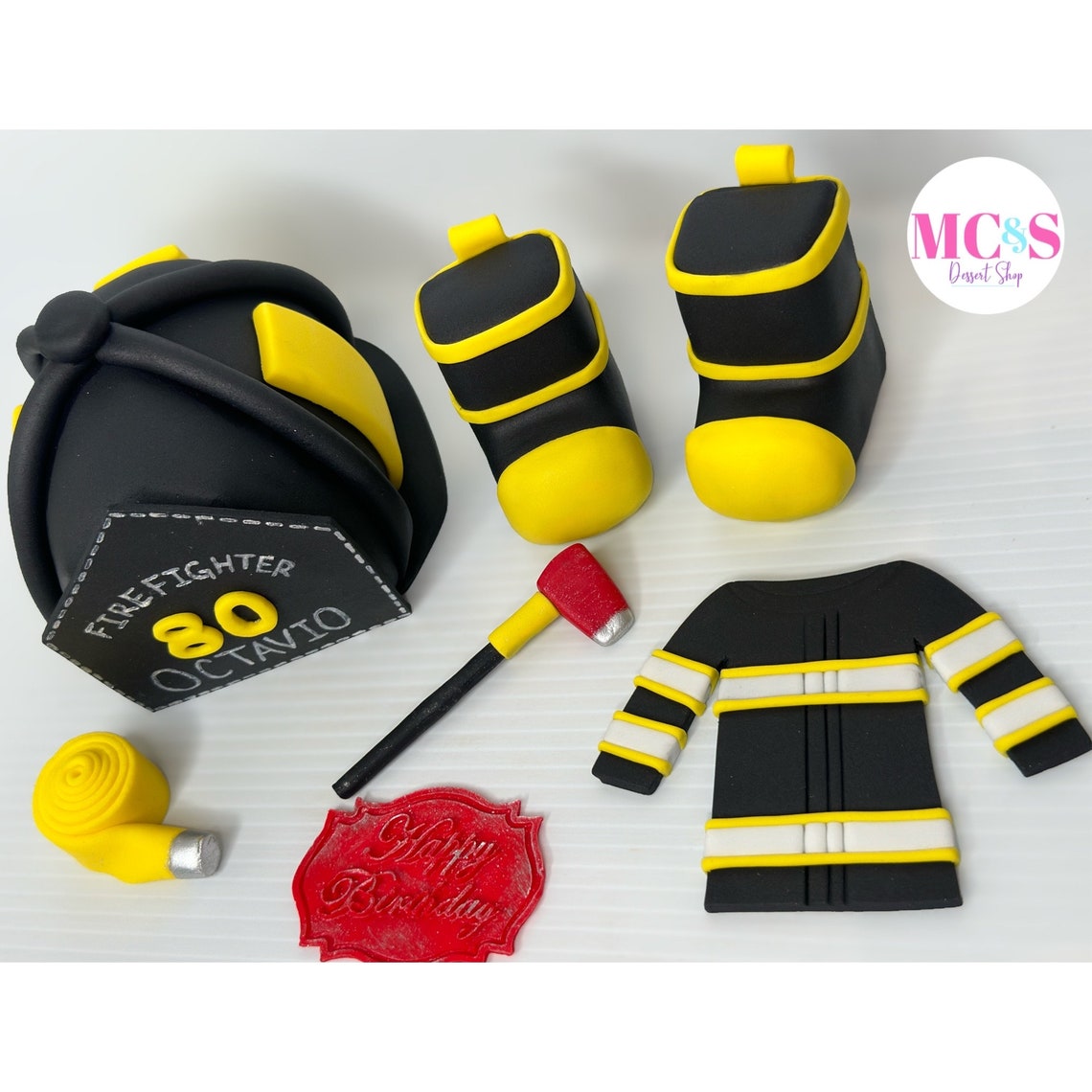 Firefighter Cake Toppers, Fondant Firefighter Cake Toppers, Edible Cake ...