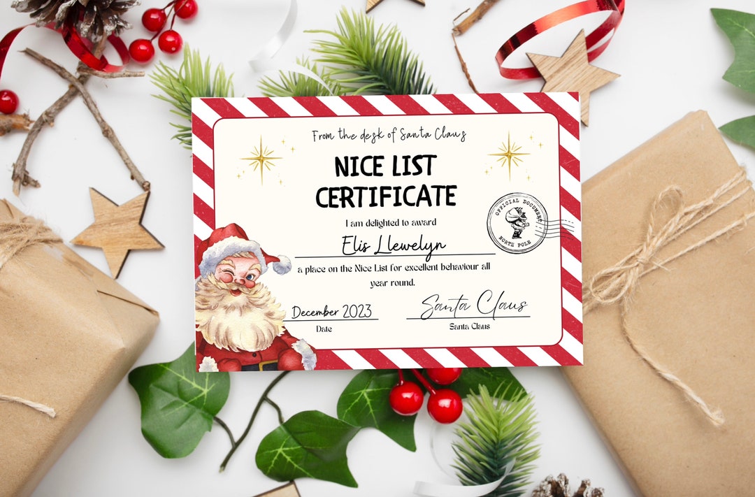 Personalised Nice List Certificate From Santa Printable Digital ...