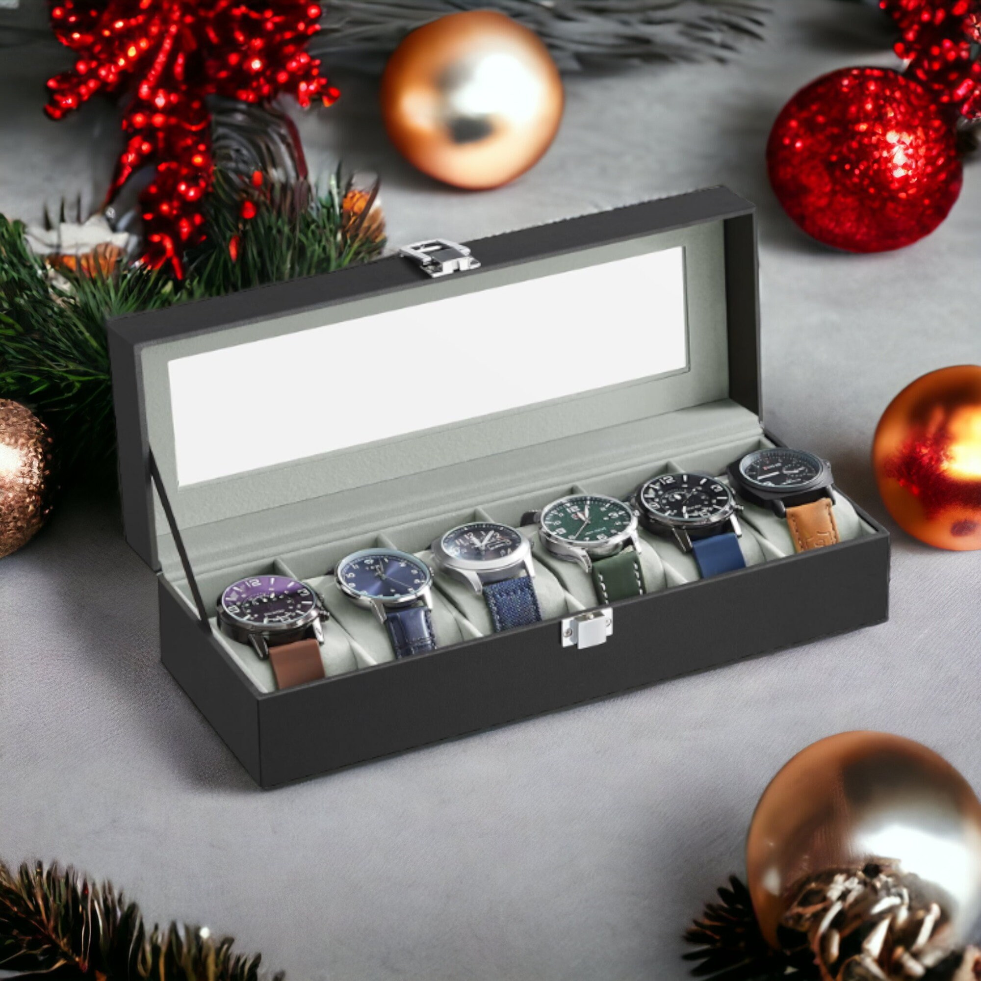 Watch Box 6-slot Watch Case With Large Glass Lid Removable - Etsy