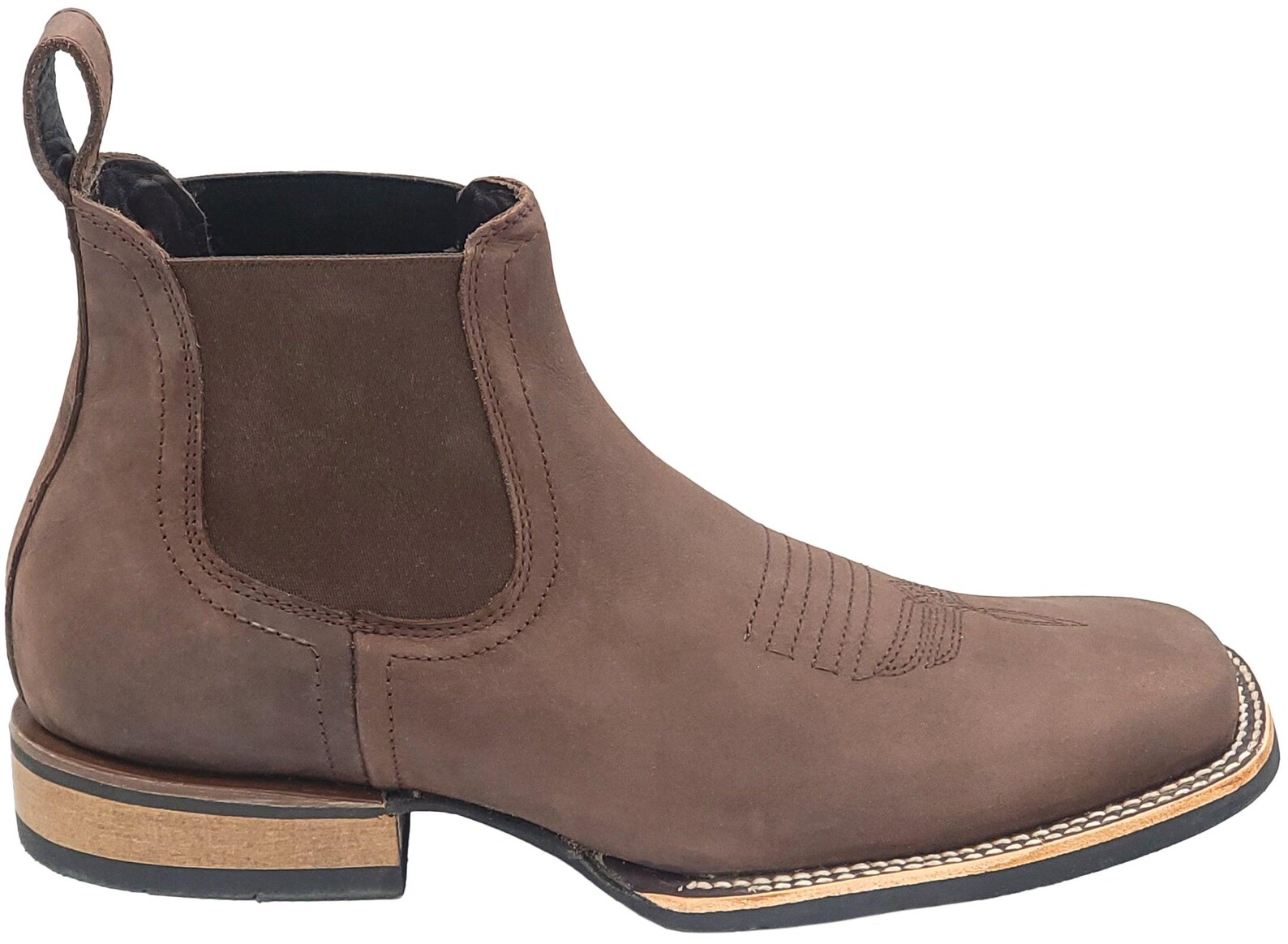 Men Genuine Leather Wide Square Toe Brown Suede Short Boot Quality ...