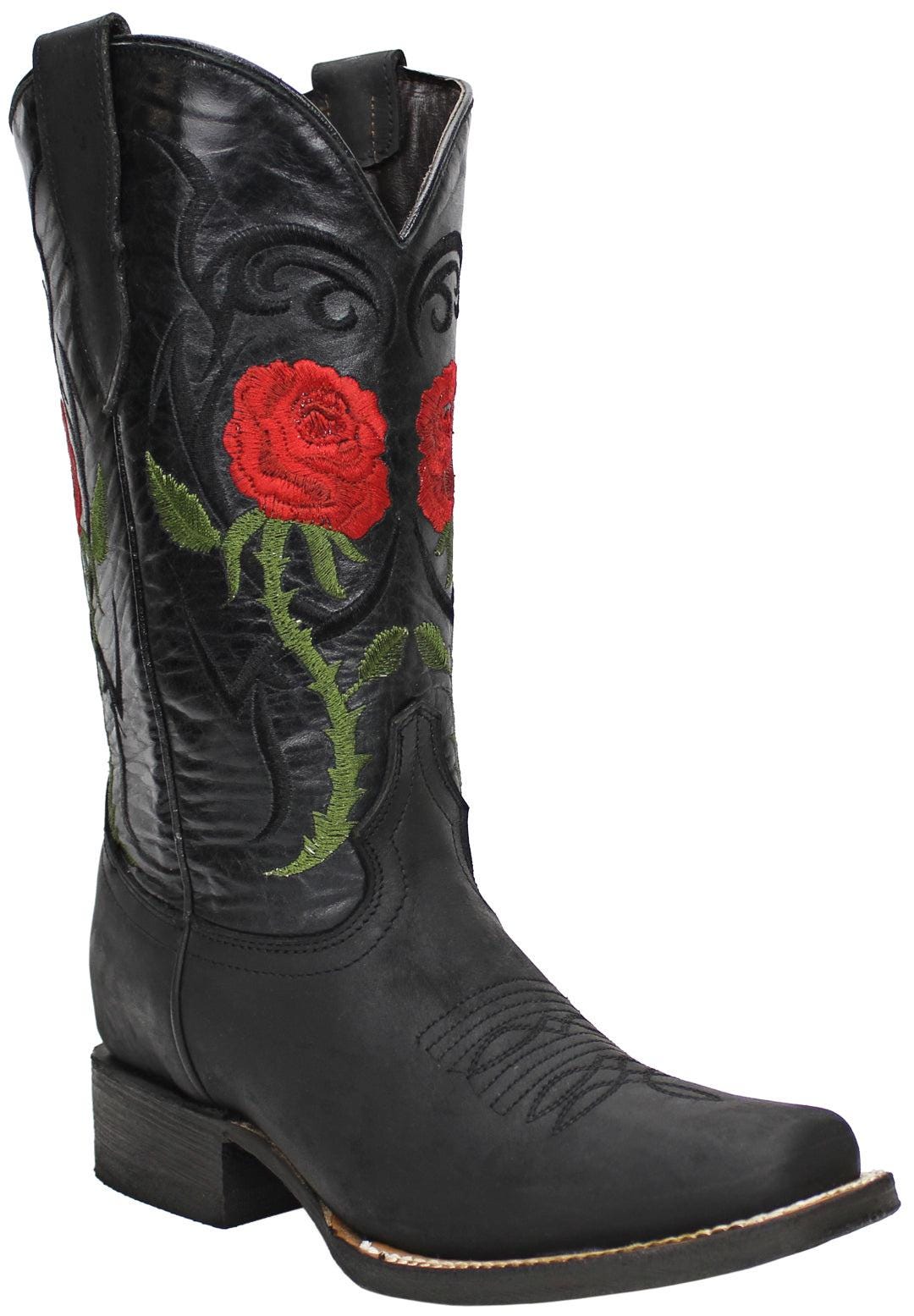 Ladies Genuine Leather Square Toe Black Boots - Handcrafted Quality ...