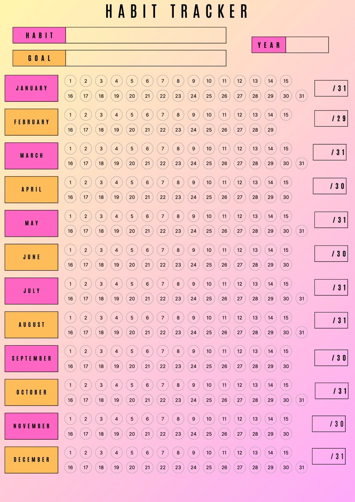 Monthly Habit Tracker Printable, Daily Habit Tracker, Habit Tracker ...