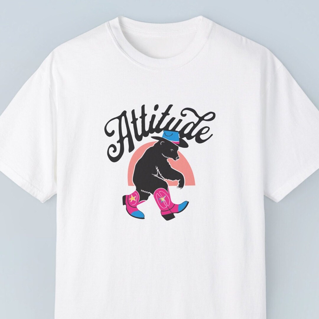 Colorful 'attitude' Western Cowboy Bear and Boots Graphic Tee Rodeo ...