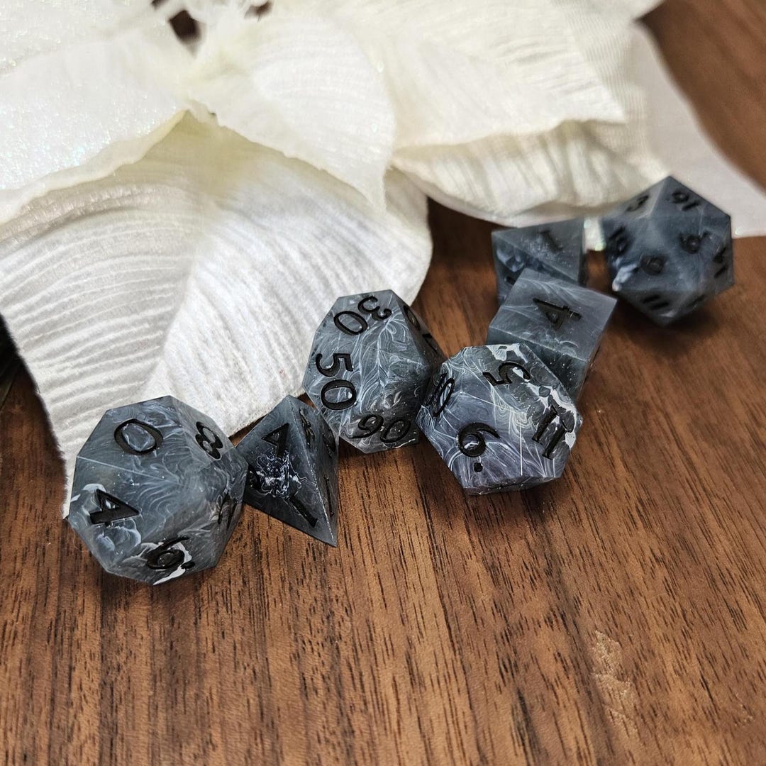 Cursed Coal | 7 Piece Large Size OOAK Dice Set for TTRPG, Dnd ...