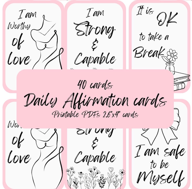 Positive Affirmation Cards: 40 Printable Daily Mantras (digital ...