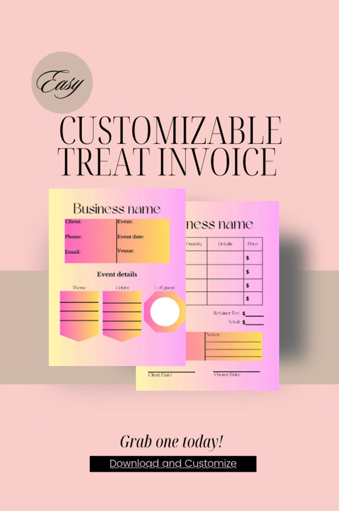 Downloadable Invoice Downloadable Contract Simple Invoice Etsy
