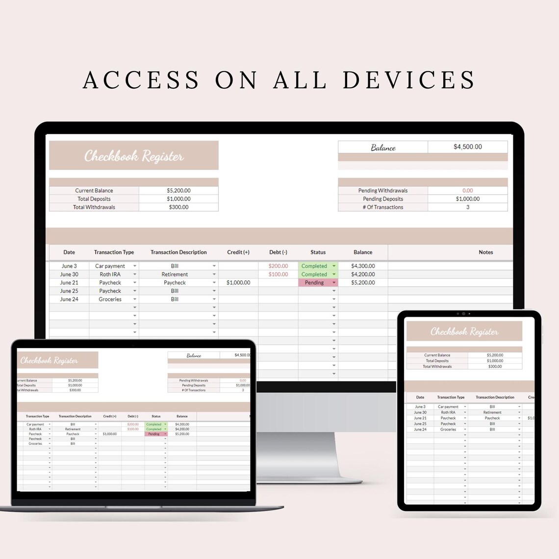 Checkbook Register, For, Expense Log Digital Checkbook Register ...