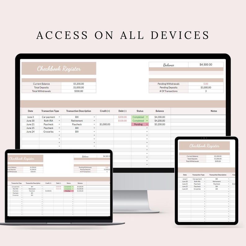 Checkbook Register, For, Expense Log Digital Checkbook Register ...