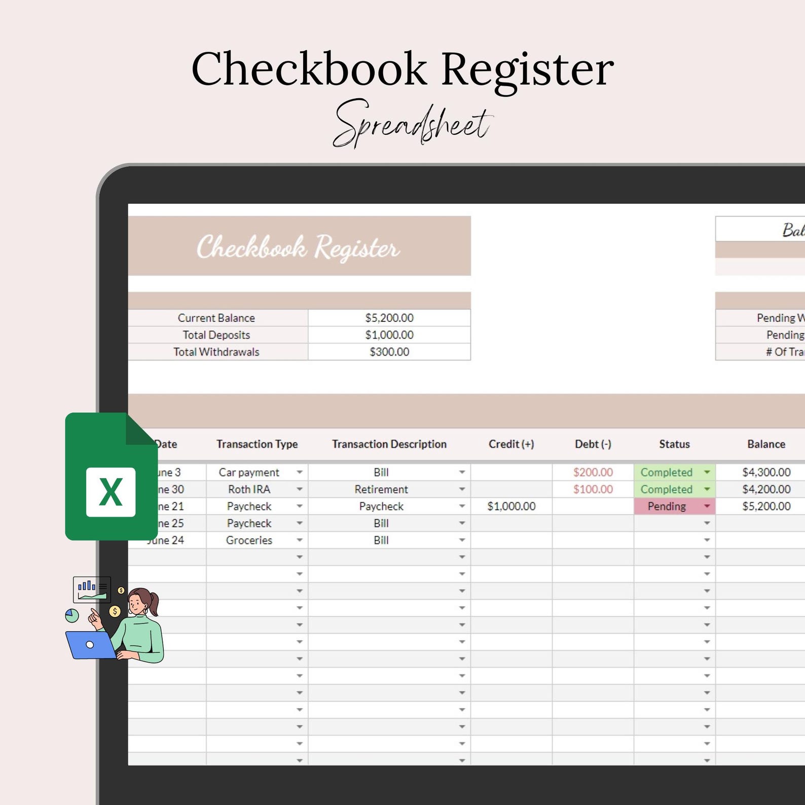 Checkbook Register, For, Expense Log Digital Checkbook Register ...