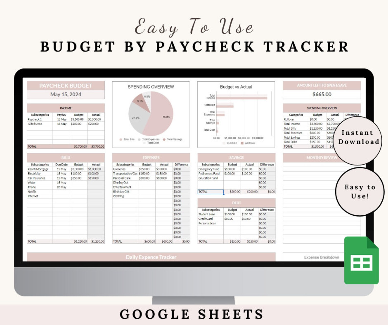 Digital Budget Planner, Paycheck Budget Planner, Biweekly Paycheck ...