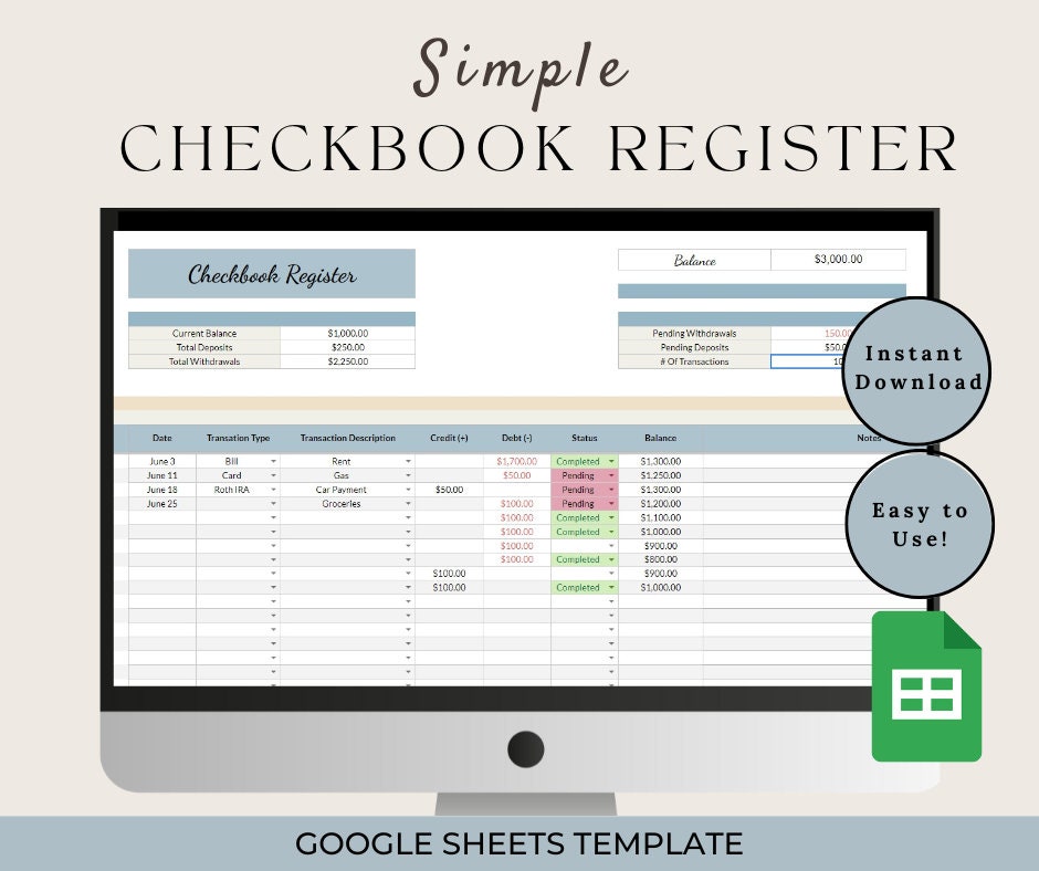 Checkbook Register, For, Expense Log Digital Checkbook Register ...