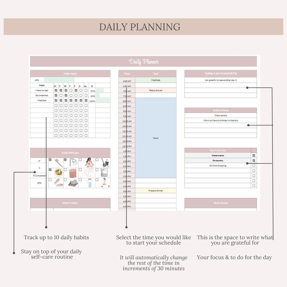 Digital Planner Spreadsheet for Google Sheets, Custom Daily Agenda ...