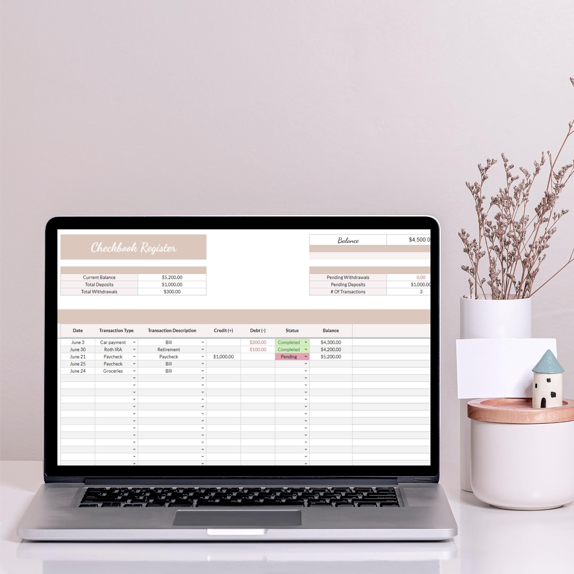 Checkbook Register, For, Expense Log Digital Checkbook Register ...