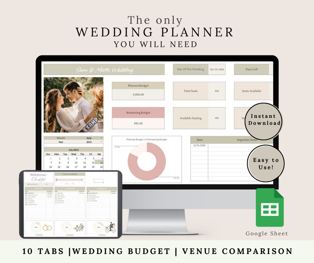 Digital Wedding Planner Spreadsheet Wedding Planning Budget Tracker ...