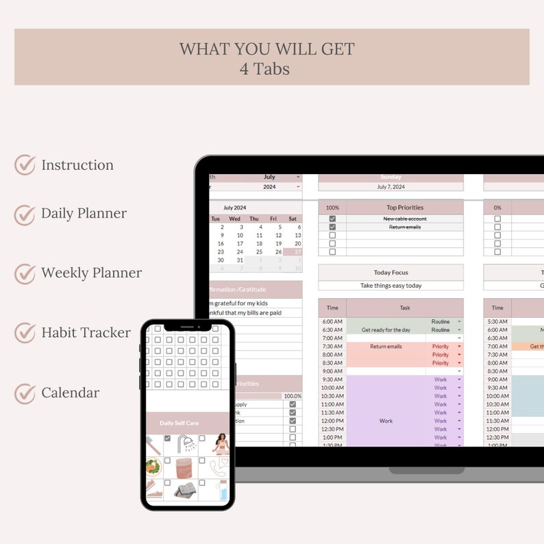 Digital Planner Spreadsheet for Google Sheets, Custom Daily Agenda ...