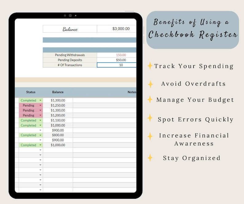 Checkbook Register, For, Expense Log Digital Checkbook Register ...