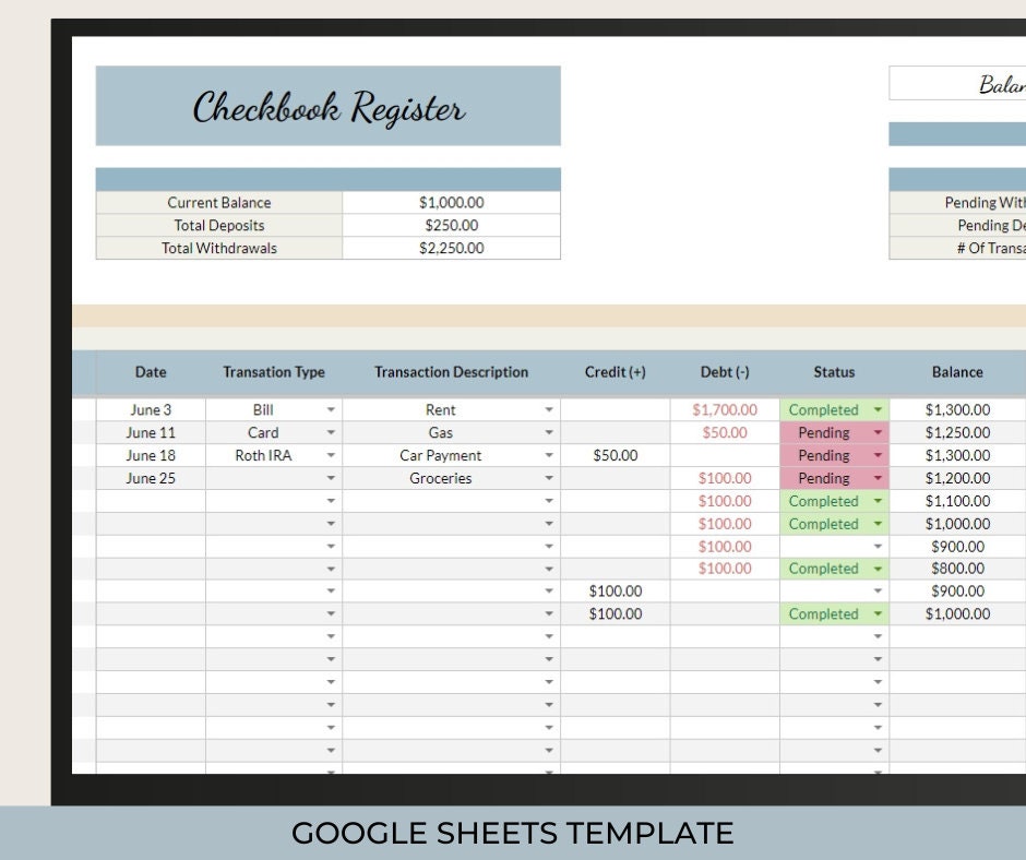 Checkbook Register, For, Expense Log Digital Checkbook Register ...